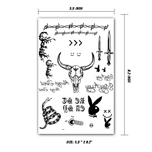 Temporary Face Tattoos, Playboy Bunny Tattoo Prisoner Tattoos, Fake Barbed Wire Tattoo Sticker Set for Halloween Costume