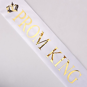 Prom Night Set White with Gold Font Prom King and Queen Sashes for Women Men and Teens, Perfect Accessories for Homecoming Graduation Prom Party, 2PCS