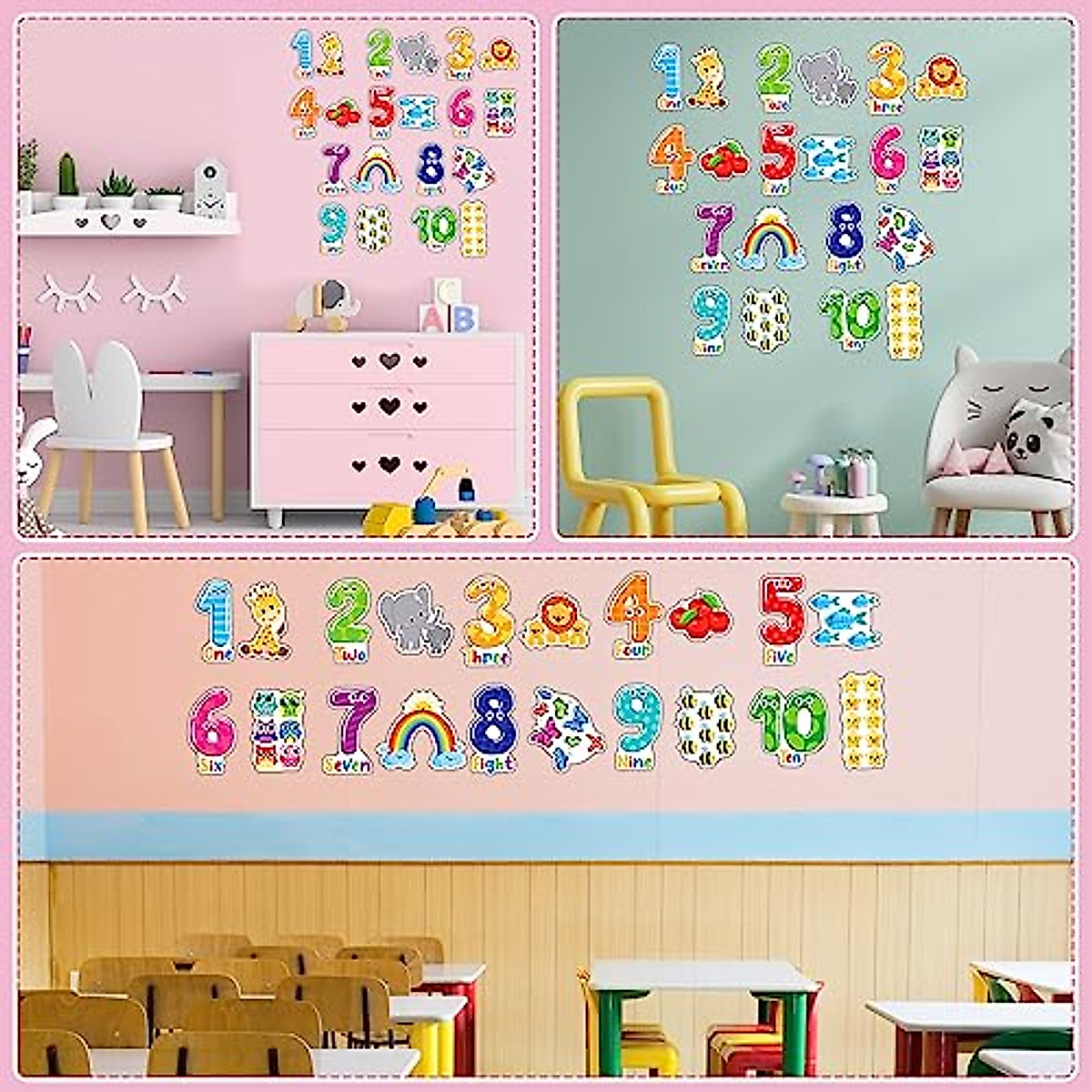 FLYAB Numbers Wall Stickers 5 Sheets Learning Educational Number Wall Decals Peel and Stick Animal Wall Decals Stickers for Kids Toddlers Classroom Playroom Daycare Nursery Bedroom Decorations