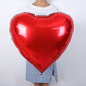 8 Pcs 36 Inch Huge Red Heart Balloons, Romantic Large Heart Foil Balloons Valentine's Day Balloons for Wedding Engagement Anniversary Party Favor Decorations (Red)