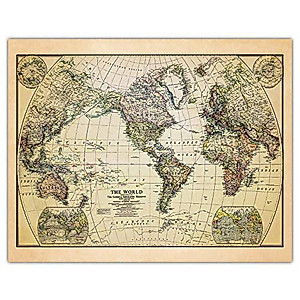 Vintage 1922 World Map Travel Poster Wall Art Prints: 11x14 Unframed Room Decor for Home, Office, Dorm, Studio & Man Cave - Creative Housewarming Gift Idea for Geography and Travel Fans