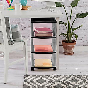 Sterilite 3-Drawer Storage Cart, Clear with Black Frame (4-Pack)