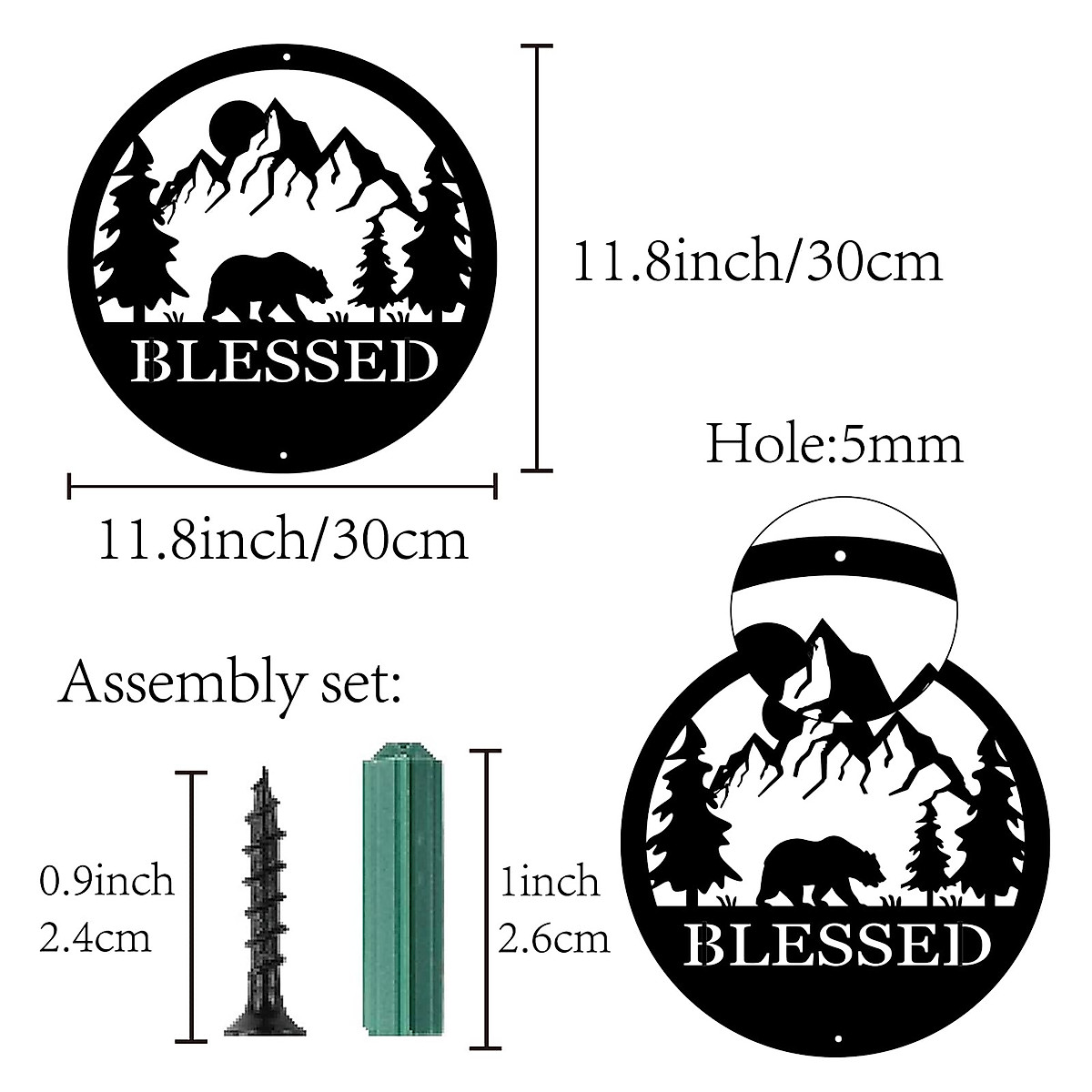 CREATCABIN Metal Wall Art Bear Decor Wall Hanging Plaques Ornaments Iron Blessed Wall Art Sculpture Sign for Indoor Outdoor Home Living Room Kitchen Garden Office Decoration Gift Black 11.8inch