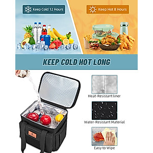 HSHRISH Tactical Lunch Box, Large Expandable Insulated Lunch Bag, Durable Waterproof Leakproof Cooler Bag for Adults/Men/Women/Work Outdoor Picnic Trips, 20 Cans/15 L, Black