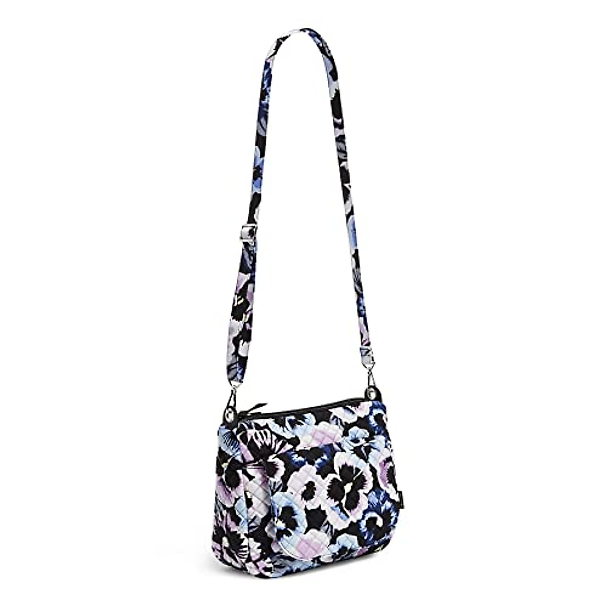 Vera Bradley Women's Cotton Carson Shoulder Bag Crossbody Purse, Plum Pansies - Recycled Cotton, One Size