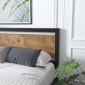 Catrimown Queen Platform Bed Frame with Wooden Headboard and Footboard, Metal Bed Frame Queen Size with Storage, Wooden Bed Frame, Strong Slat Support/No Box Spring Needed/Easy Assembly, Black