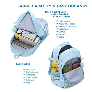 KIDNUO Backpack for Girls, 15.6 Inch Laptop School Bag Kids Kindergarten Elementary College Backpacks Large Bookbags for Teen Girl Women Students Casual Travel Daypacks (Blue)