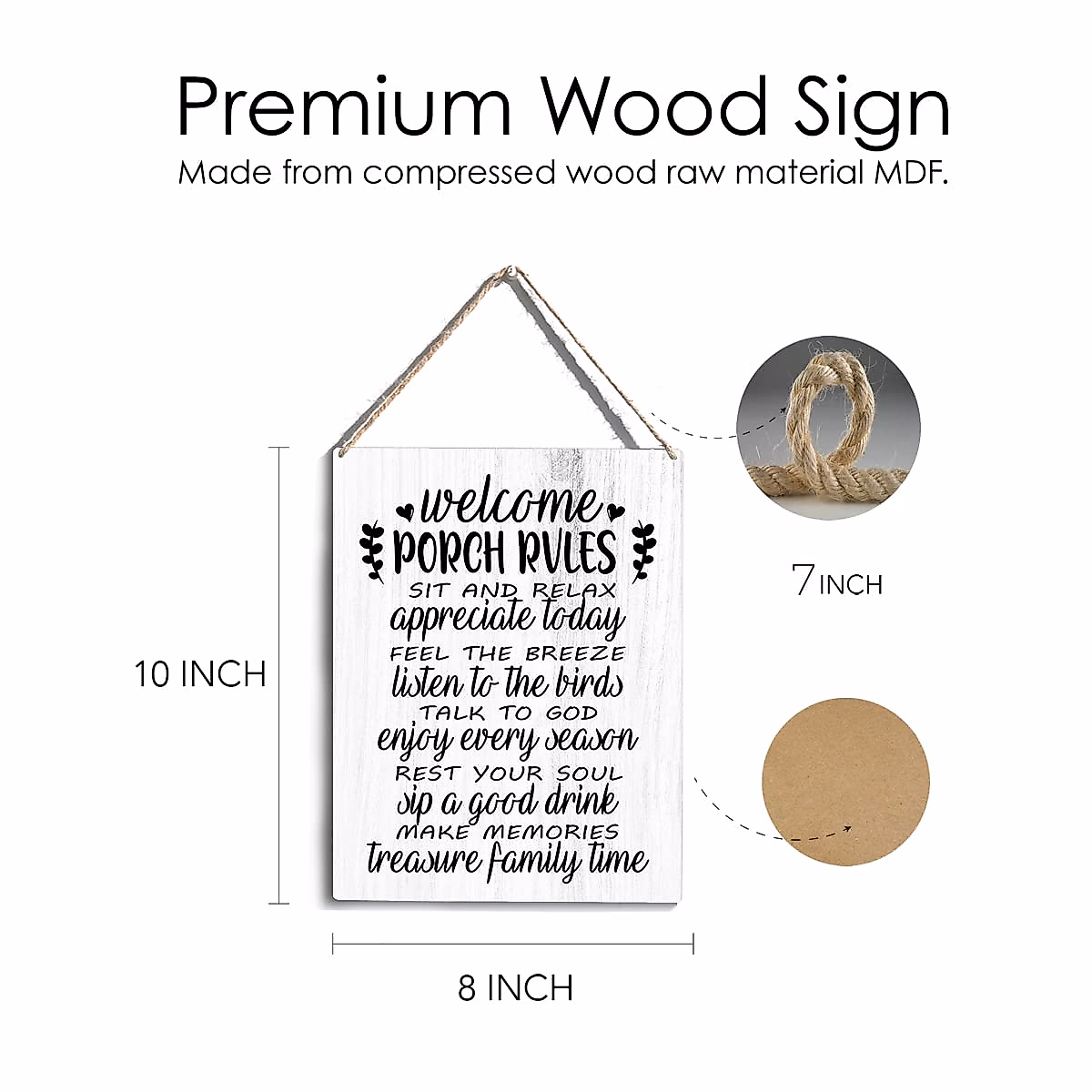 Welcome Porch Rules Sit and Relax Wood Sign Porch Wooden Signs Rustic Hanging Plaque Home Wall Art 8" x 10" Sign Wall Decor for Home