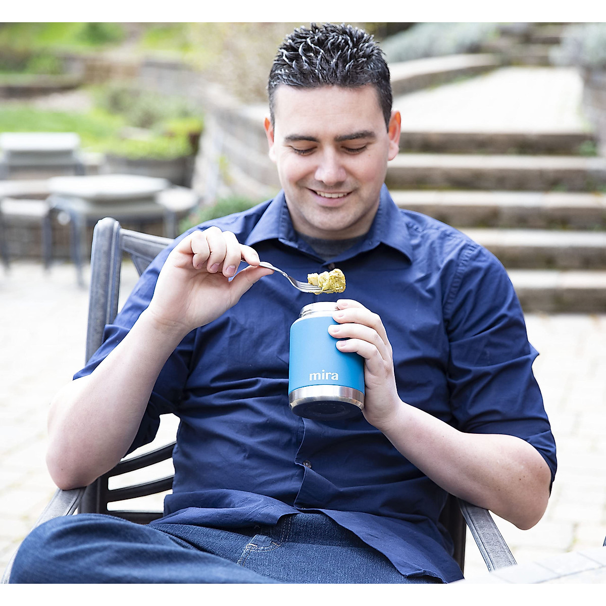 MIRA 15 oz Insulated Food Thermos for hot and cold foods - Leak-Proof Stainless Steel Container with Spoon - Pearl Blue