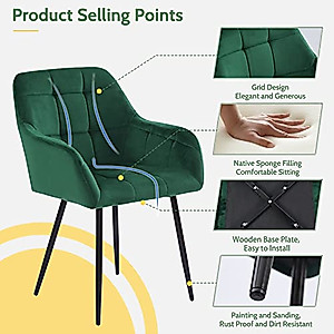 Higliocas Dining Chairs Set of 2, Kitchen Chairs with Velvet Upholstered, Modern Living Dining Room Accent Armchairs with Metal Legs, Green