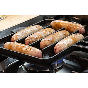 UPAN The Cast Iron Sausage Pan - Pre Seasoned Square Grill Pan for Kitchen and Outdoor Use.