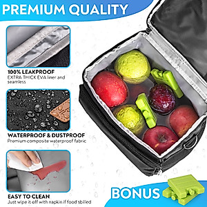 Insulated Lunch Bag with 2 Pcs Ice Packs for Lunch Bags – Waterproof Leakproof Lunch Bag for Women and Man – Heavy Duty Polyester Meal Prep Lunch Box for Adults with Adjustable Shoulder Strap