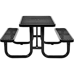 Global Industrial 4 ft. Expanded Metal Rectangular Outdoor Steel Picnic Table, Black