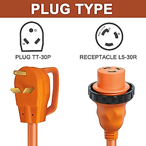 Eillion 30 Amp 25 Feet RV/Generator Power Cord, 10/3 Gauge STW RV Extension Cord Twist Locking, NEMA TT-30P to L5-30R with Cord Organizer RV Power Wire for Generator to House RV Trailer Campers