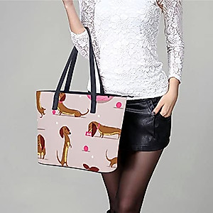 Womens Handbag Dachshund Dog Pattern Leather Tote Bag Top Handle Satchel Bags For Lady