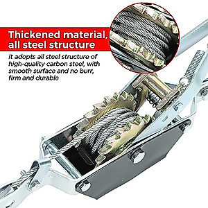 1 Ton Heavy Duty 2 Hook Steel Cable Dual Gear Power Ratchet Come Along Puller Tool,Automotive Hoist Cable Puller,Hoist Winch Cable Stretcher Lift