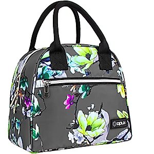 OPUX Insulated Lunch Box Women, Lunch Bag Tote Girls Kids Teen Adult, Cute Soft Lunch Cooler Container Work School, Reusable Thermal Food Meal Prep Organizer Lunch Pail Travel Beach, Floral Gray