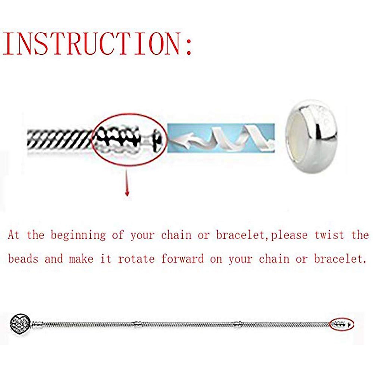 Clip Stopper Charms Sterling Silver Rondelle Spacer Bead Charm Stopper Charm for Pandora Charm Bracelets (Silver (6 pcs))