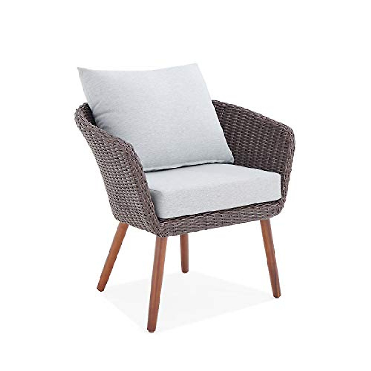 Bolton Furniture Athens All-Weather Wicker Outdoor Conversation 35" L Coffee Table, Set Chairs and Two-Seat Bench, Grey