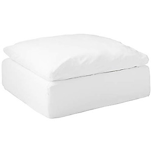 Sunset Trading Contemporary Puff Collection Slipcovered 44" Square Sectional Modular Stain-Proof Water-Resistant Washable Performance Fabric | White Ottoman, Oversized Down Filled Large Sofa Footrest