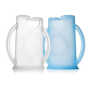 Deluxe Squeeze Proof Flipping Holder (2-Pack with lids) for Food Pouches & Juice Boxes - Multipurpose - Prevent Messes & Support Self-Feeding - Easy Grasping Handles - Made in USA
