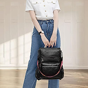 PINCNEL Backpack Purse for Women – Fashion Womens PU Leather Backpack – Anti-Theft Backpack Shoulder Bag with Multifunctional Pockets (Black)