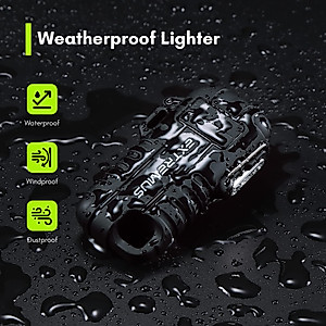 Extremus Blaze 360 Rechargeable Electric Lighters, Dual Arc Lighter, Windproof Plasma Lighter, Waterproof Lighter, Flameless Lighter with Whistle Lanyard for Camping (Black Flex)