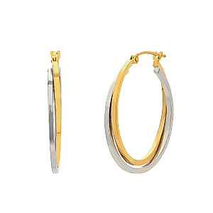 Welry White Gold Hoop Earrings for Women, Intertwined Square, 14K White Gold, Jewelry Gift Idea