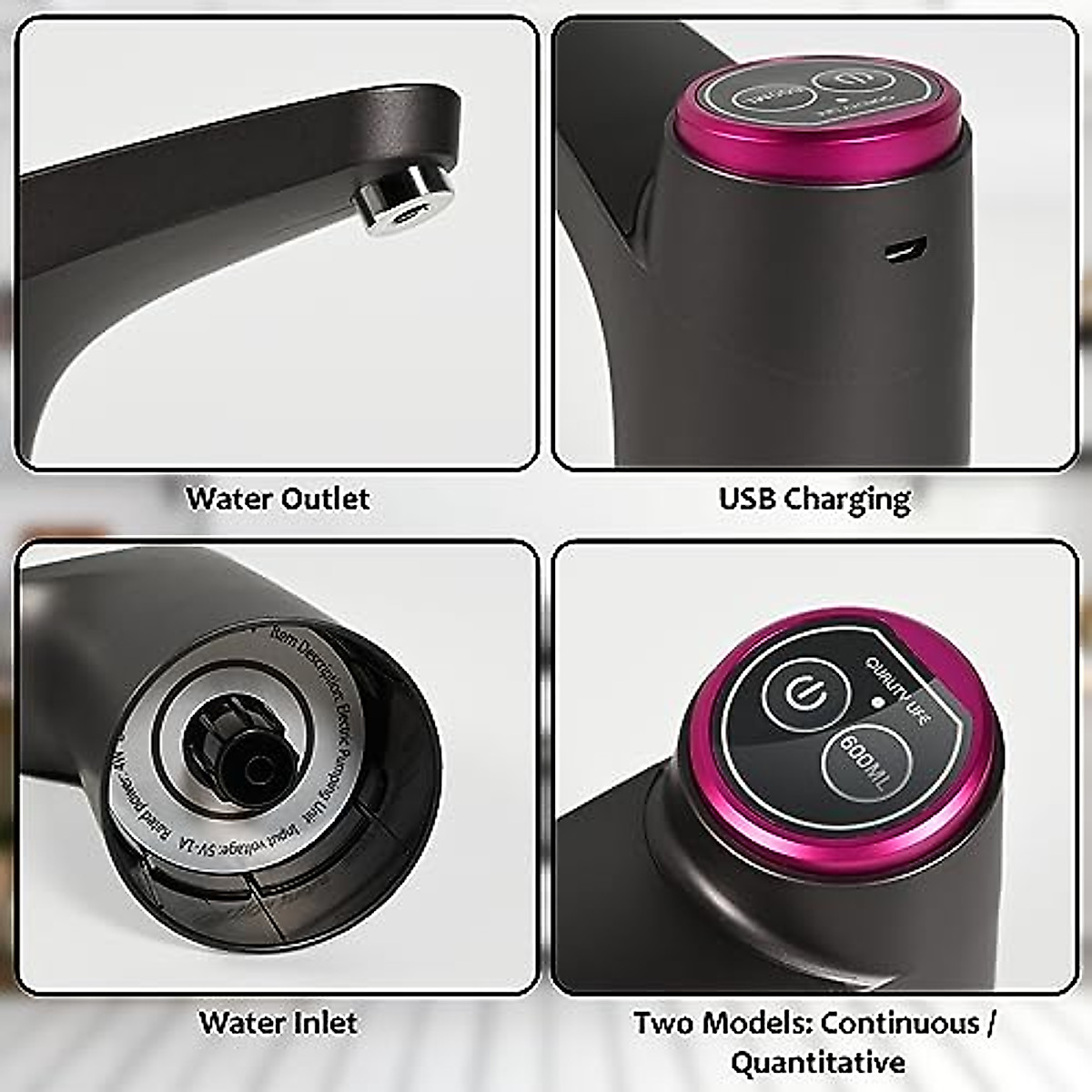 5 Gallon Water Bottle Pump - Water Bottle Dispenser for 5gl, USB Charging Automatic Drinking Water Pump, Portable Electric Water Dispenser Jug for Home Kitchen Office and Picnic