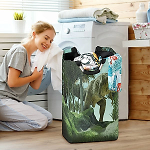 Jurassic Dinosaur Jungle Park Large Laundry Basket Collapsible Laundry Bag Hamper Foldable Cloth Storage Bin with Handles for Kids Dorm Bedroom