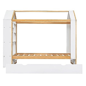 Harper & Bright Designs Twin House Bed for Kids,Wood House Bed with Trundle,Twin Size Platform Bed with Storage Shelves and Window,Twin Playhouse Bed for Girls Boys,White