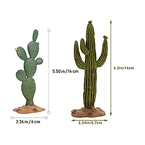 Fake Cactus Figurine Artificial Succulent: 2Pcs Silk Cactus Statues Reptile Plant Accessories for Fairy Garden Aquarium Terrarium Decoration