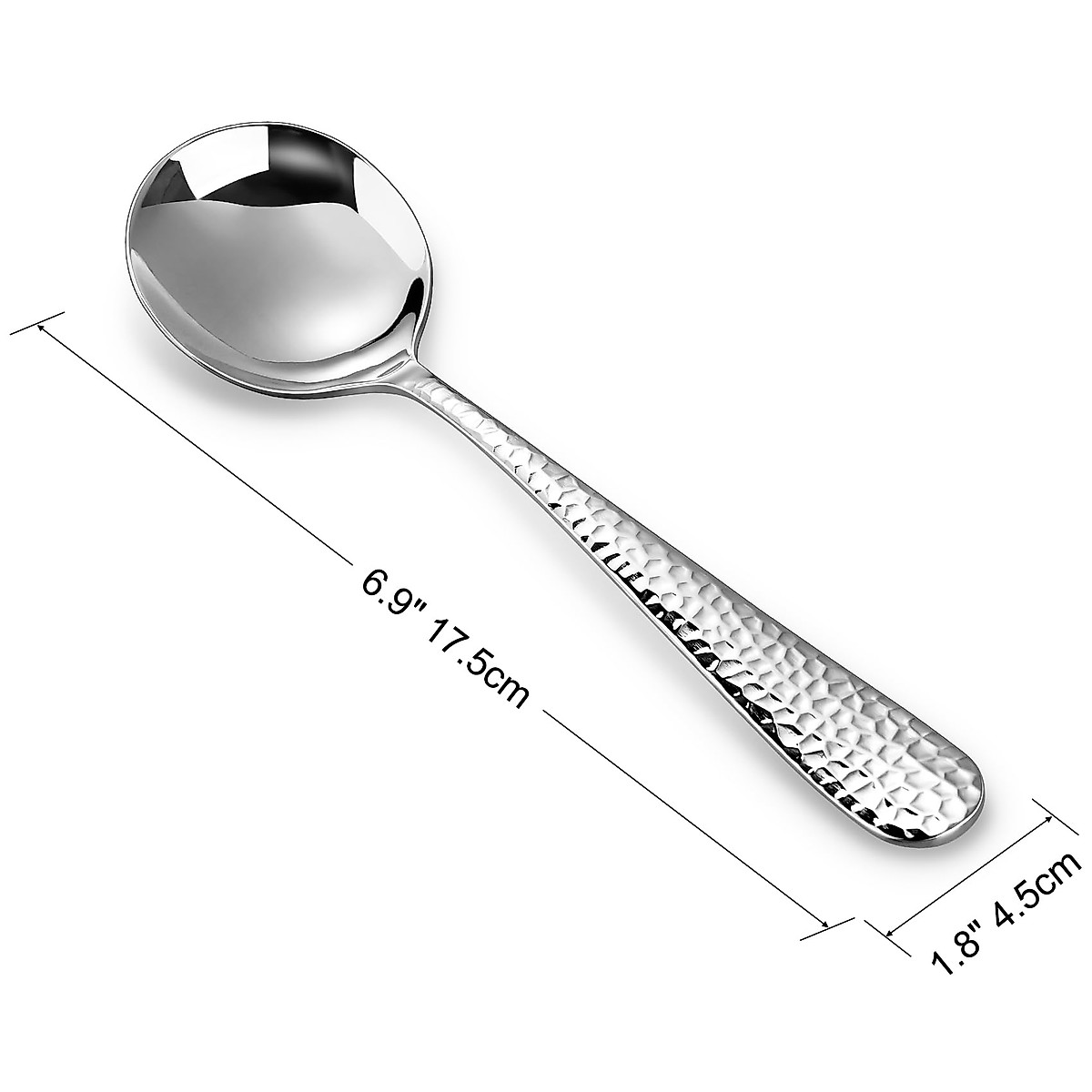 KEAWELL Premium 4-Piece Louise Hammered Spoons Set, 18/10 Stainless Steel, Set of 4, Fine Spoon Set with Round Edge, Dishwasher Safe (7" Soup Spoons)