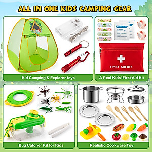 TIKJOYFUL 40 PCS Kids Camping Set, Pop Up Play Tent with Kids Cookware Toy, Outdoor Explore Kit & First AID playset, Indoor Outdoor Kids Pretend Play Toys for 3 4 5 6 7 8 Year Old Boys and Girls