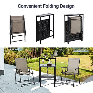 Ohuhu Patio Bistro Set 3 Piece Outdoor Folding Furniture Conversation Sets Foldable Coffee Table Chairs, 2-Tier Dining Table Set Space-Saving for Porch Balcony Yard Garden Lawn Pool Side Apartment
