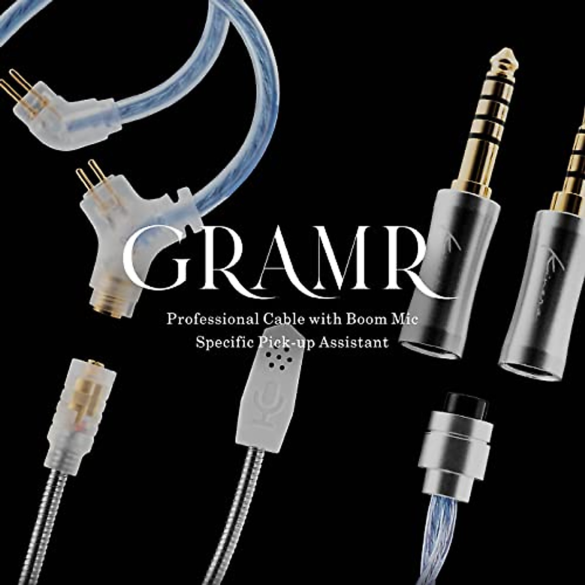 Kinera Gramr Modular High-Purity Silver-Plated OFC IEM Cable, Upgrade Earphone Cable with Detachable Boom Mic (Black 0.78 2PIN)