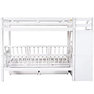 Harper & Bright Designs Twin Over Full Bunk Beds with Storage Stairs, Wood Detachable Bunk Beds with 2 Storage Drawers,and The Down Bed can be Converted into Daybed, White