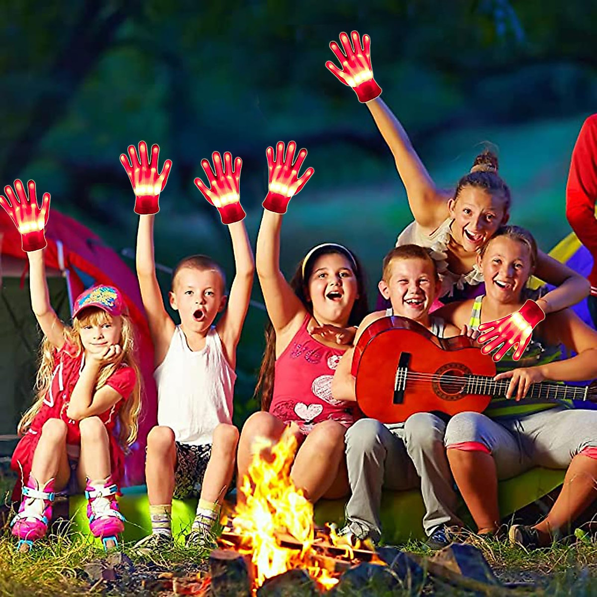 COTRUERE Led Gloves Light Up Cool Finger Toys Christmas Halloween Birthday Party Rave Flashing Gifts for Kids Teens Adults (red)