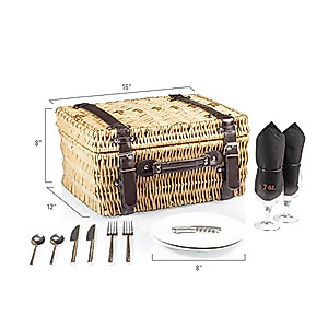 PICNIC TIME Champion Picnic Basket for 2, Large Wicker Hamper Set with Cutlery Service Kit (Black with Brown Accents)
