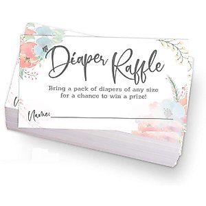 Canopy Street Watercolor Floral Diaper Raffle Tickets For Baby Shower, Sprinkle Or Gender Reveal Party / 50 Pastel 3.5” x 2” Cards