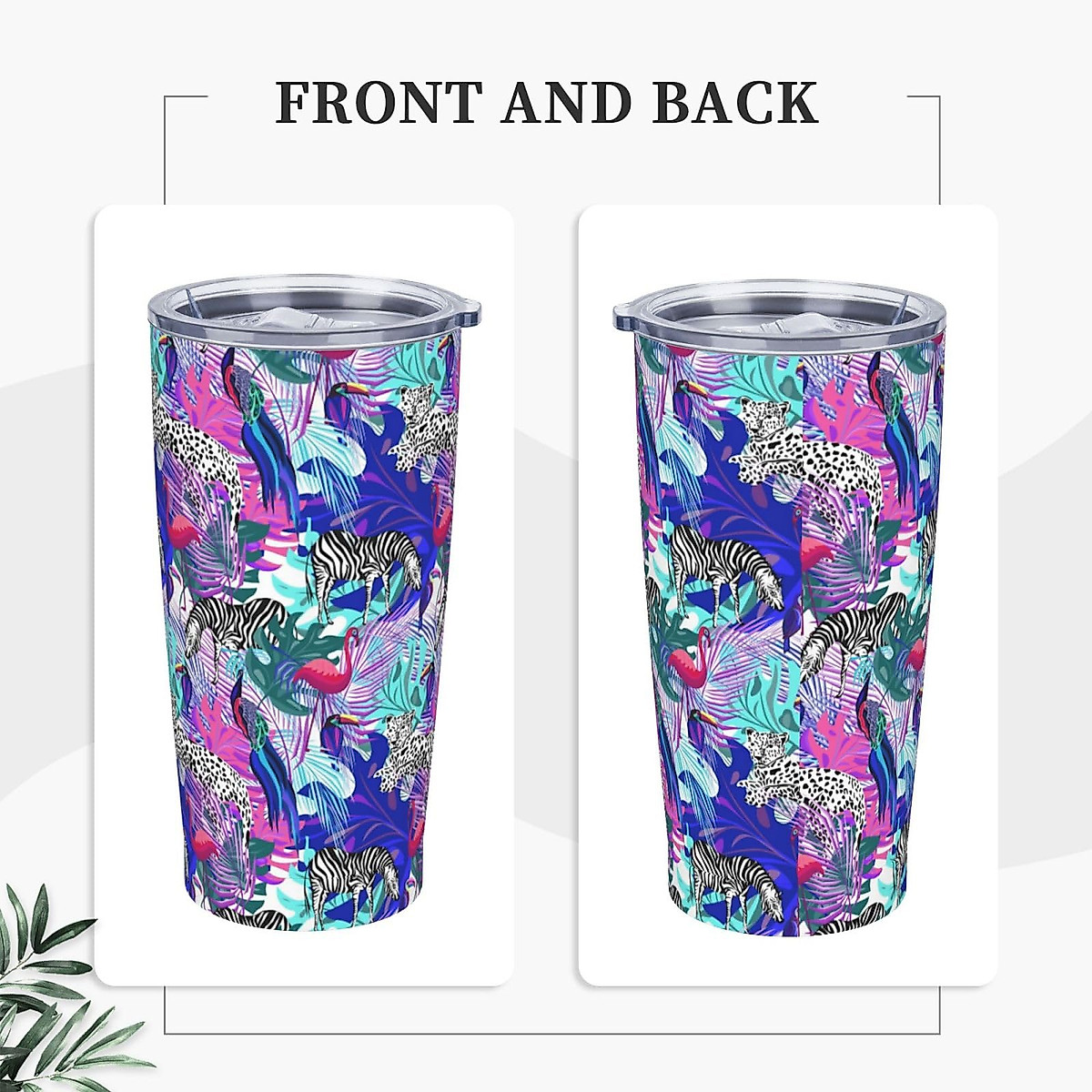 20oz Tumbler Leopard Hippo Peacock Double Wall Vacuum Insulated Coffee Mug with Lid and Metal Straw Brush Reusable Stainless Steel Water Bottle Travel Cup Gifts for Car Ice Drinks Hot Beverage