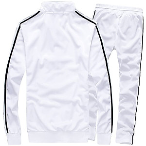 MACHLAB Men's Activewear Full Zip Warm Tracksuit Sports Set Casual Sweat Suit White L