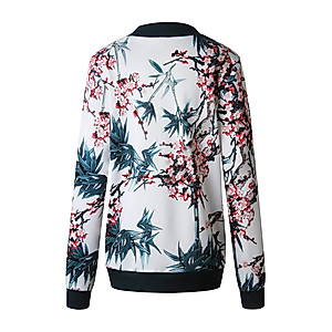 ECOWISH Women's Casual Floral Zip Up Bomber Jacket Coat Stand Collar Lightweight Short Outwear Tops Blue M 832 Blue Medium