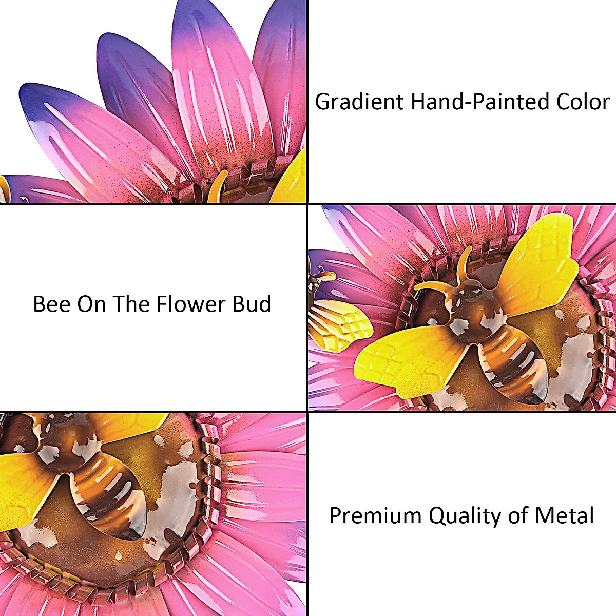 John's Studio Flower Wall Decor Outdoor Metal Sunflower Hanging Art Garden Floral Theme Decorations for Home, Pool and Patio - Pink