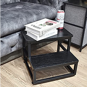 SZLHANJZ Step Stools for Adults & Kids, Bed Steps for High Beds for Adults, Multi-Purpose Metal and Wooden Step Stool with Round Corner, 2 Steps Bedside Kitchen Toilet Stool Hold Up to 500 LB, Black