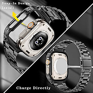 MioHHR Stainless Steel Watch Band with Case Compatible with Apple Watch Ultra 2 1(49mm),Rugged Strap with Metal Protective Bumper Cover for iWatch Band Men(Black)