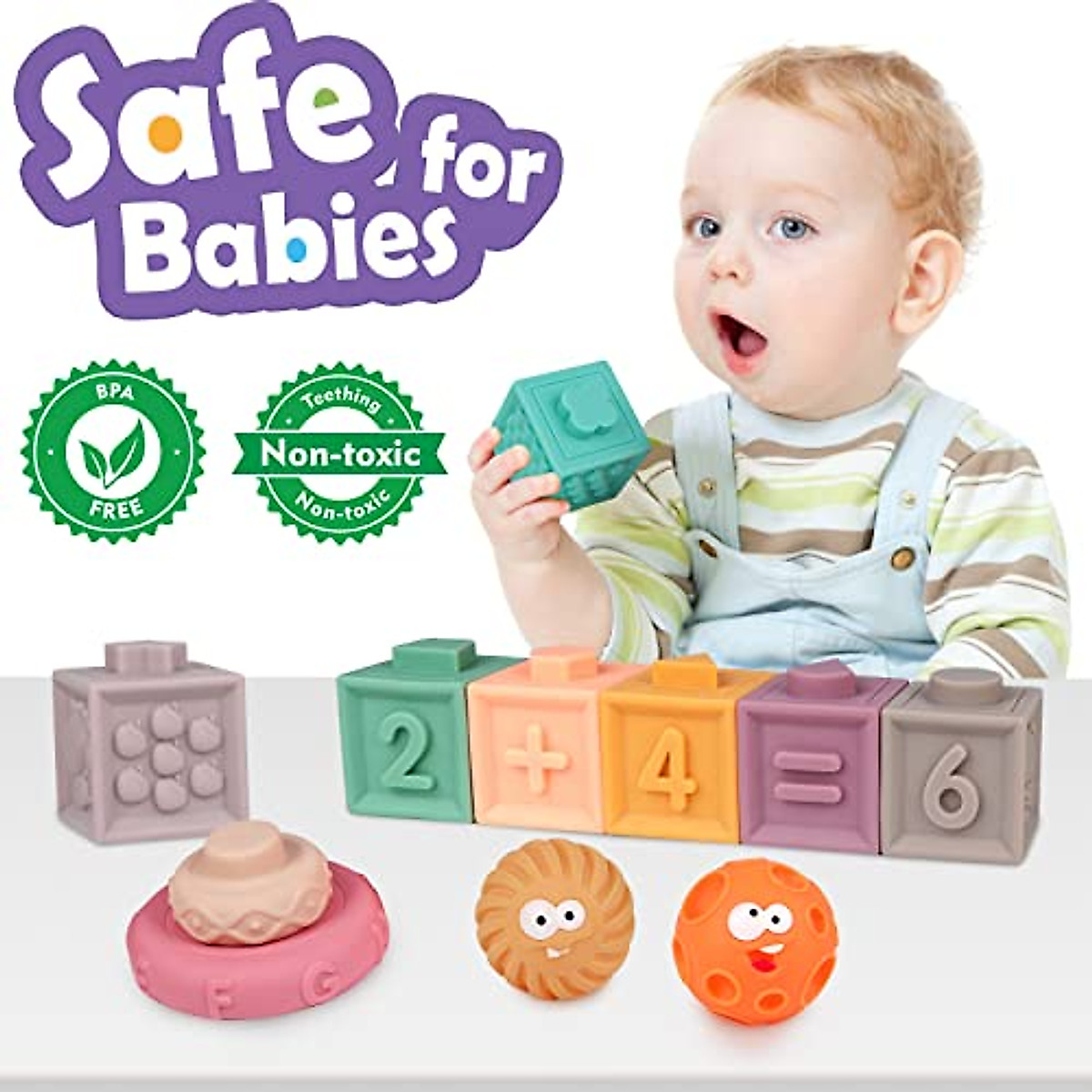 Dreampark Baby Toys 6 to 12 Months - Montessori Toys for Babies 0-6-12-18 Months - Stacking Building Blocks & Sensory Educational Toys & Infant Teething Toys for Toddlers 3 6 9 12 18 Months Boys&Girls