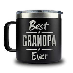 HYTURTLE Best Grandpa Ever Coffee Black Mug/Tumbler 14oz Stainless Steel Gift For Dad Grandpa Men On Fathers Day, Birthday, Christmas