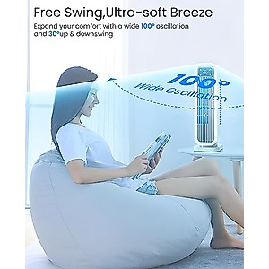 let'me Desk Fan, 14.6 Inch Oscillating Office Fan, 10000mAh Battery Operated Small Quiet Fan with 3 Speeds, 8H Timer and Night Light, Desk Tower Fan for Bedroom Office Home Desktop White