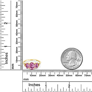 Gem Stone King 10K Yellow Gold Pink Moissanite and White Diamond 3-Stone Engagement Ring For Women (2.34 Cttw, Oval 8X6MM and 6X4MM, Gemstone Birthstone) (Size 8)